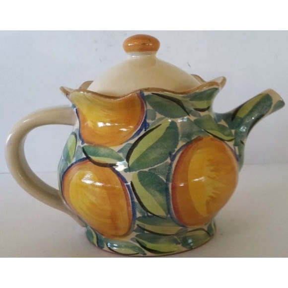 Other | Teapot Tan Wyellow And Green Lemon Design | Poshmark